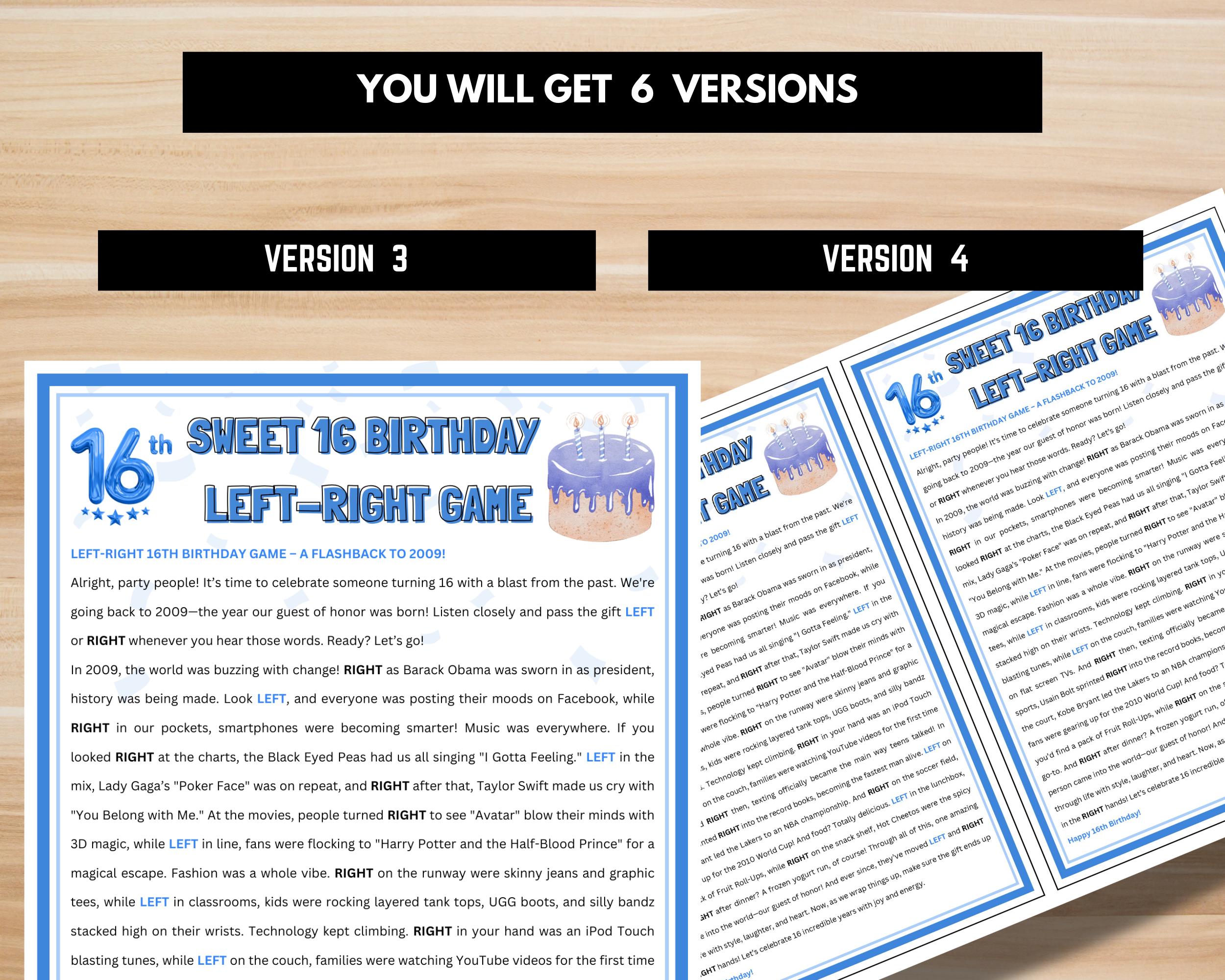 Sweet 16 Left Right Game, Birthday Pass the Present, 16th Birthday ...