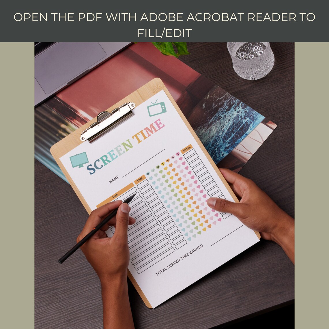 Screen Time Chart Checklist, Editable Printable Screen Time Task Chart ...