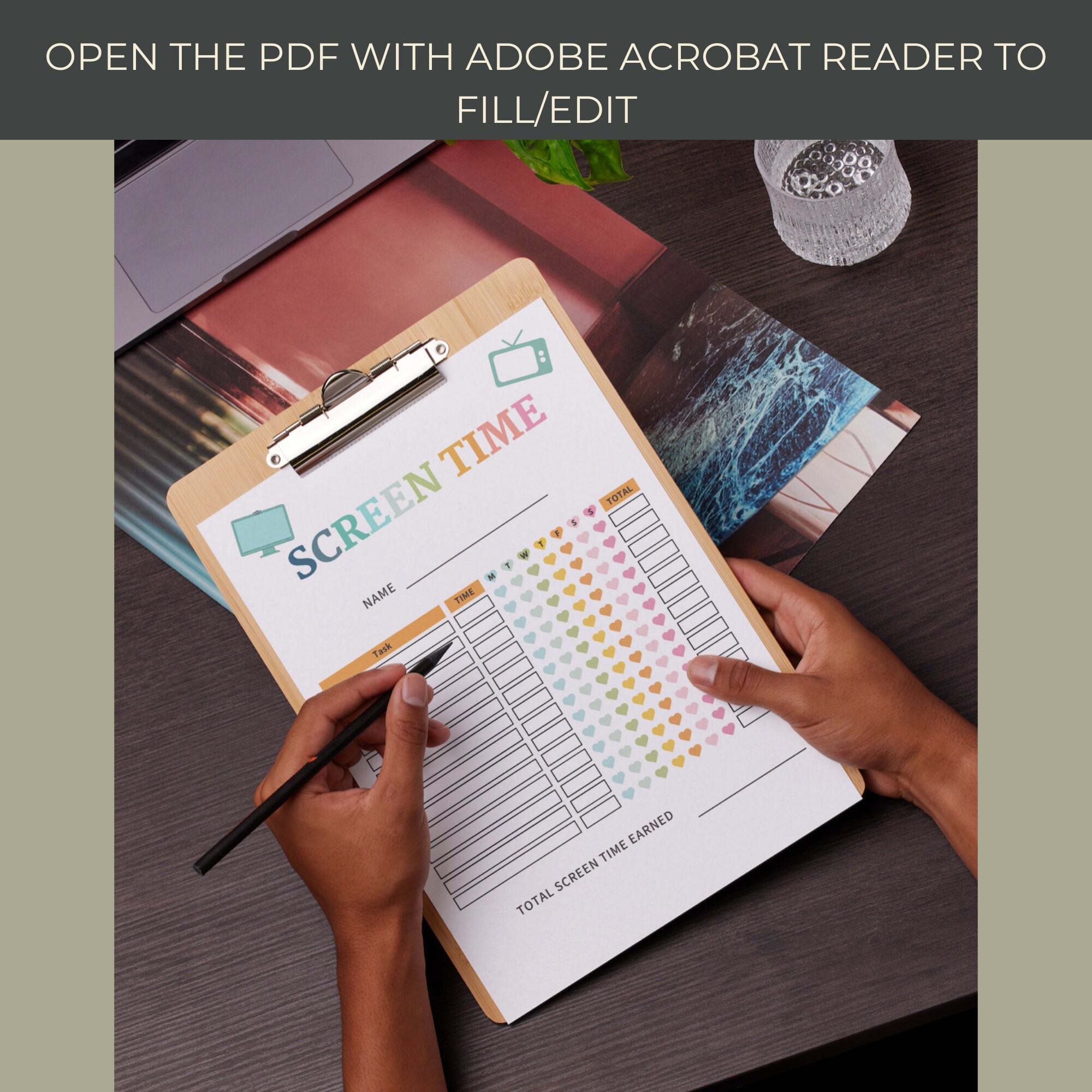 Screen Time Chart Checklist, Editable Printable Screen Time Task Chart ...