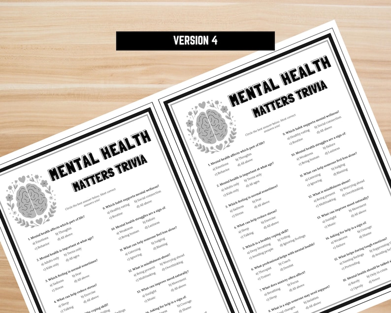 Mental Health Matters Trivia Game, Printable Mental Wellness Quiz With ...