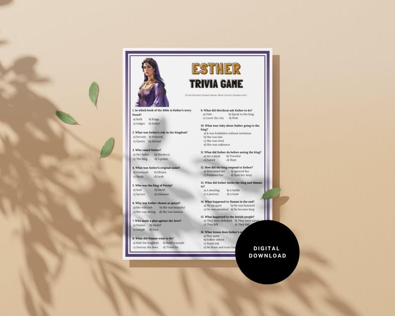 Esther Bible Trivia Game Printable - Queen Esther Quiz for Kids ...