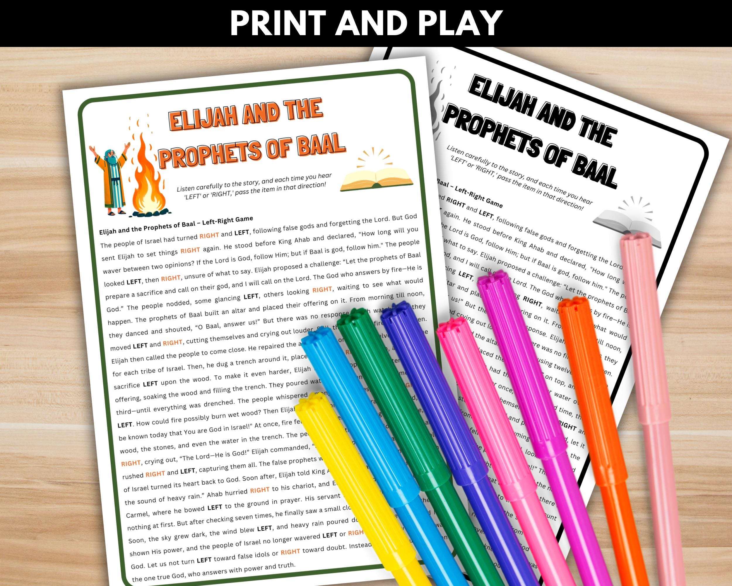 Elijah and the Prophets of Baal Left Right Game - Printable Bible Party ...
