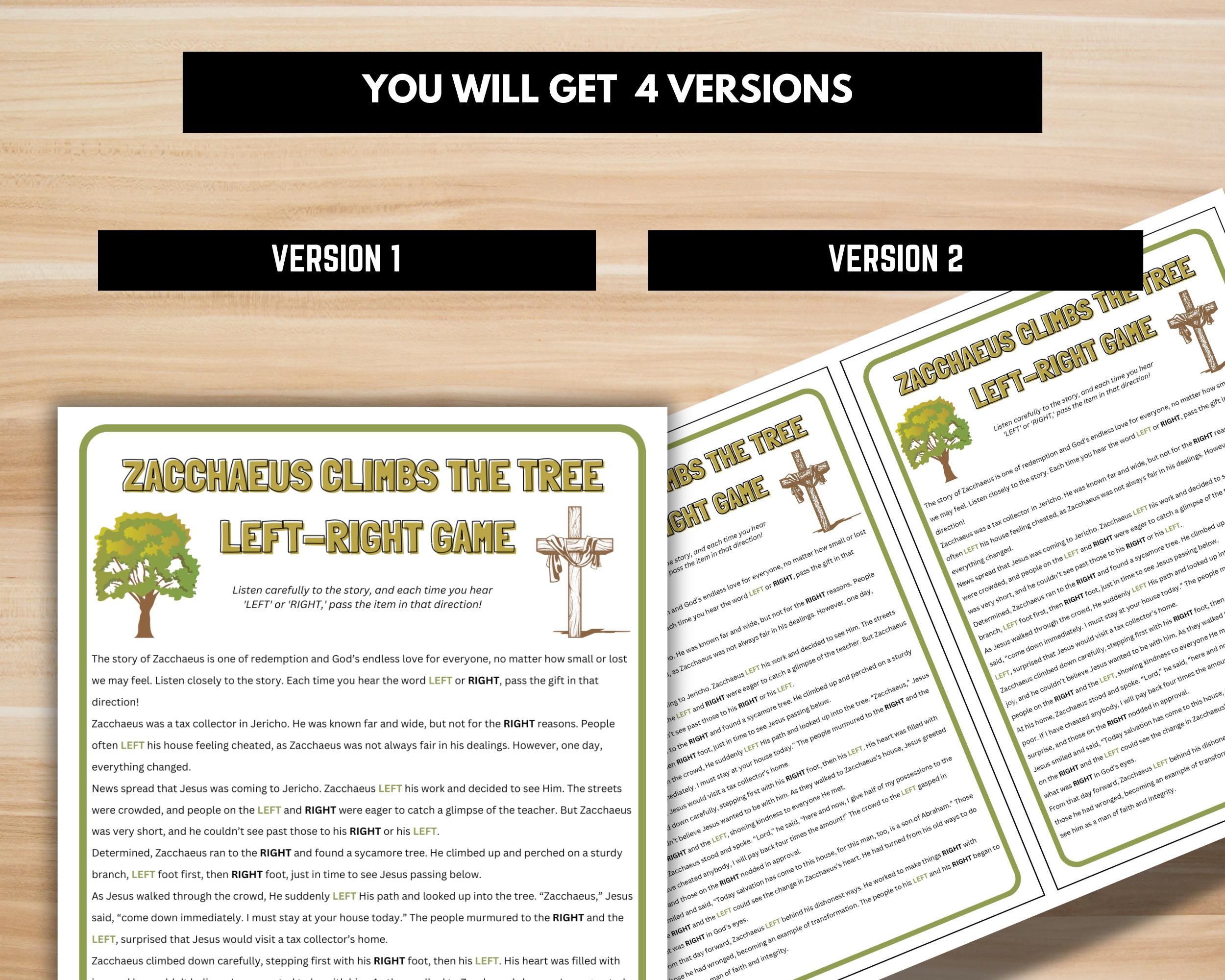 Zacchaeus Climbs the Tree Left Right Game - Printable Bible Study and ...
