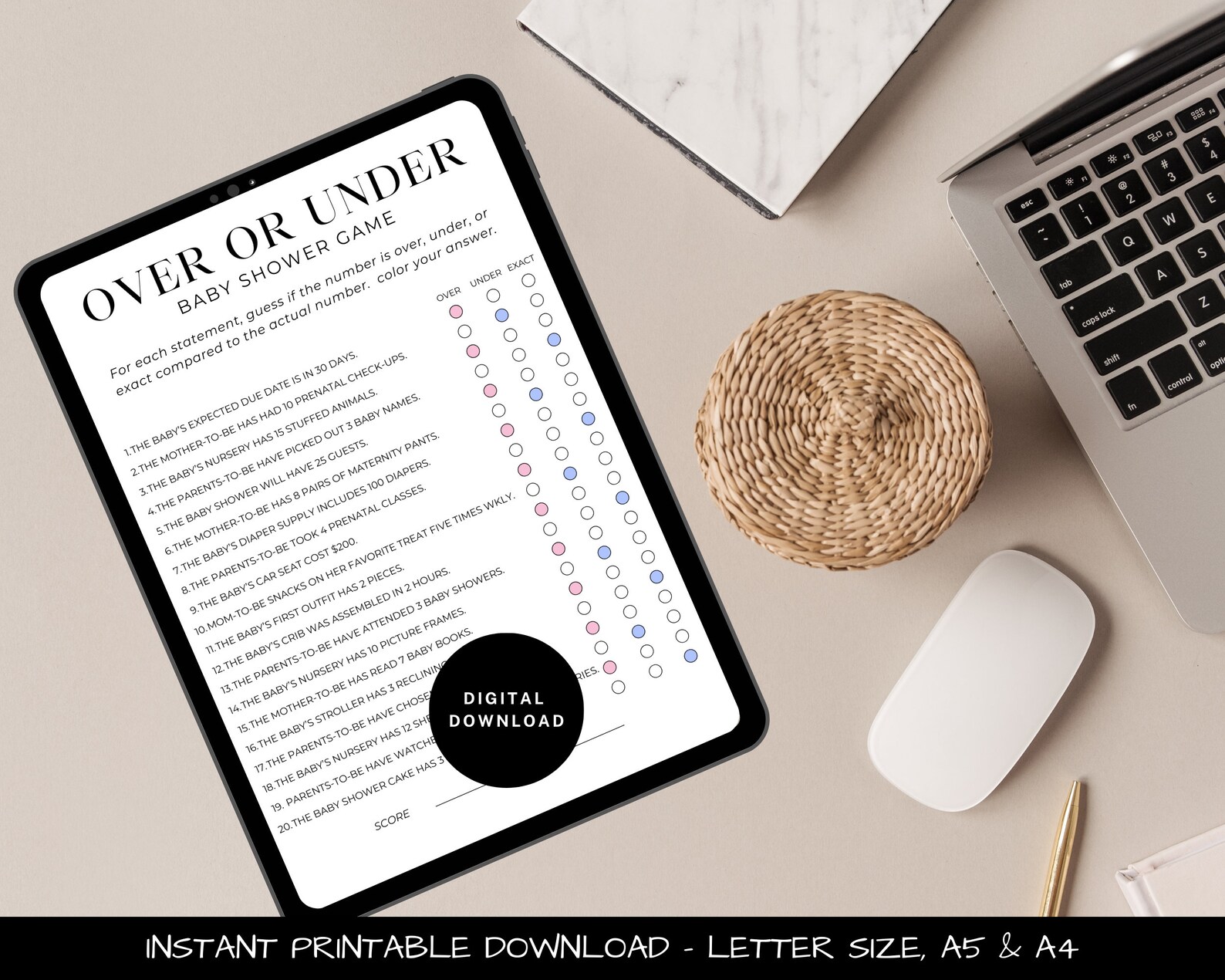 Editable Over or Under Baby Shower Game | Printable Baby Shower Trivia ...