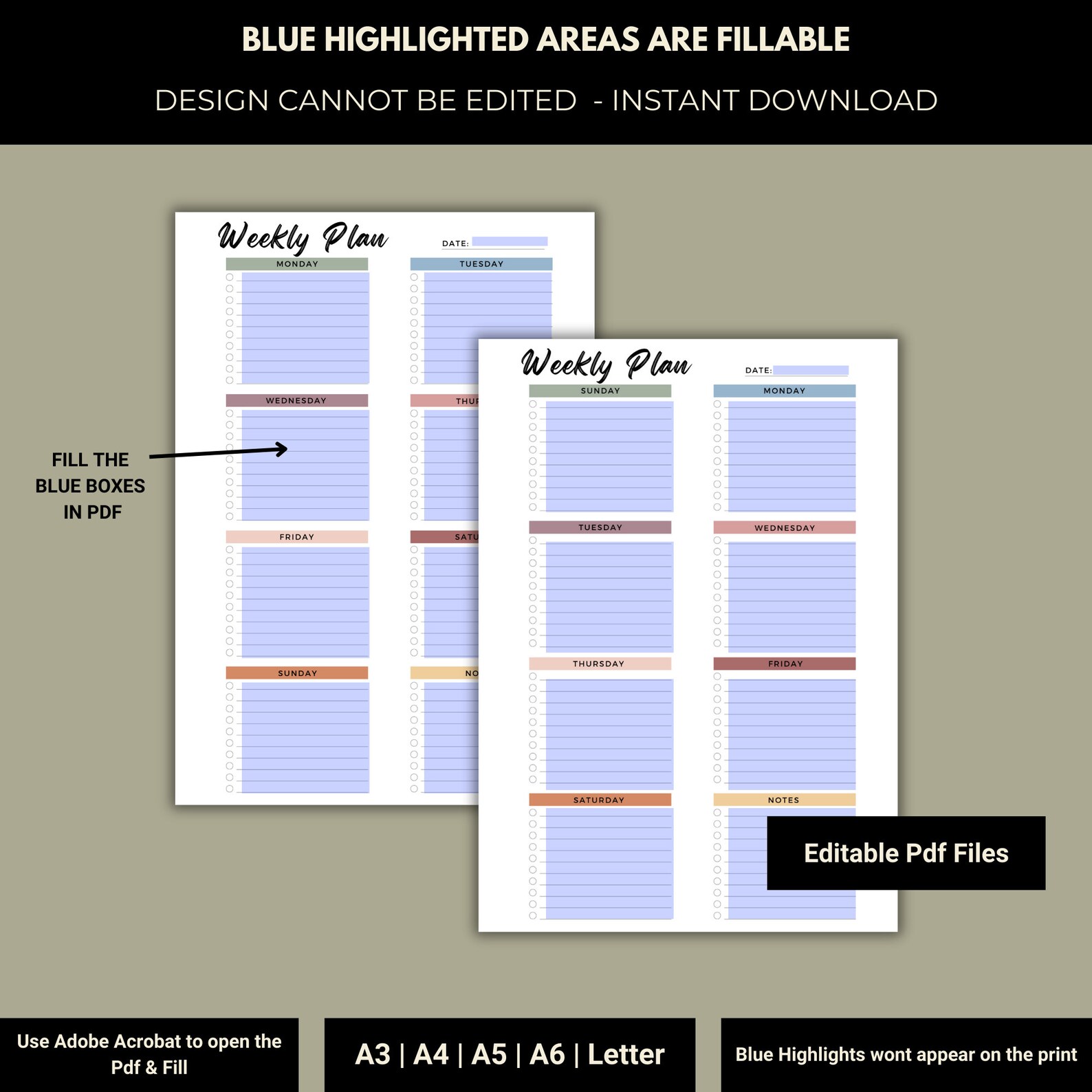 Editable Weekly Planner | Printable, Digital | Weekly Planner PDF ...