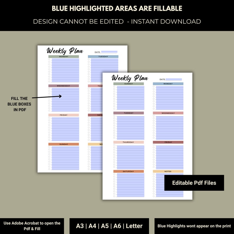Editable Weekly Planner | Printable, Digital | Weekly Planner PDF ...