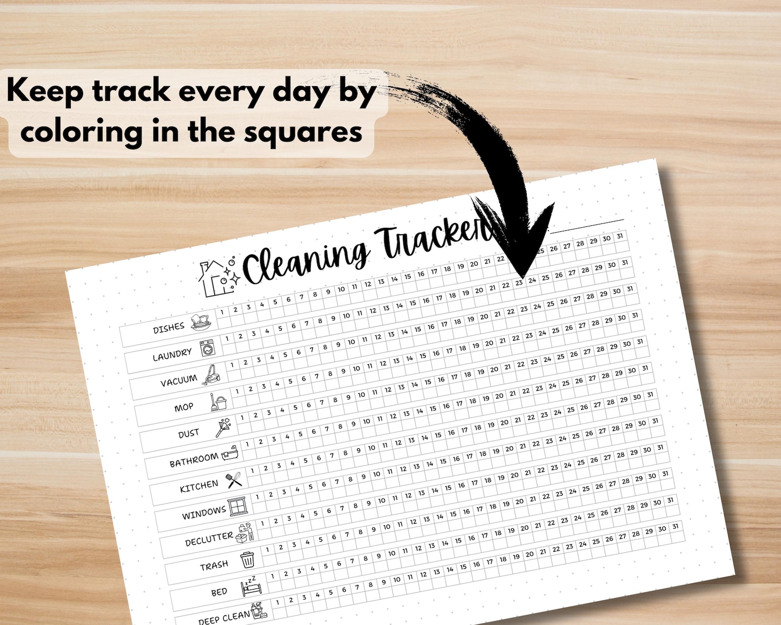 Cleaning Tracker Printable | Chores List and Cleaning Log | Bullet ...