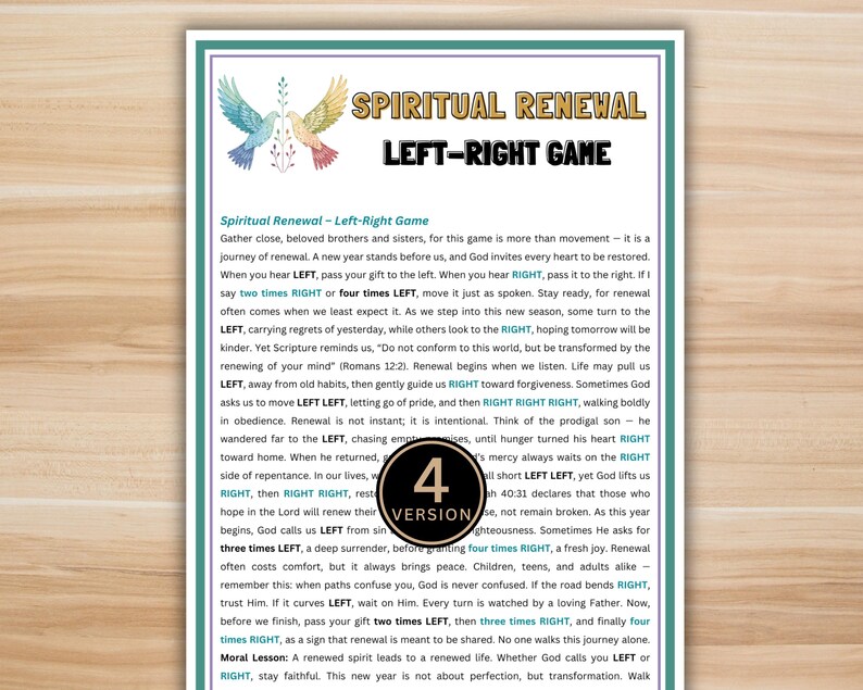 Christian Left Right Game Printable – New Year Spiritual Renewal Bible ...