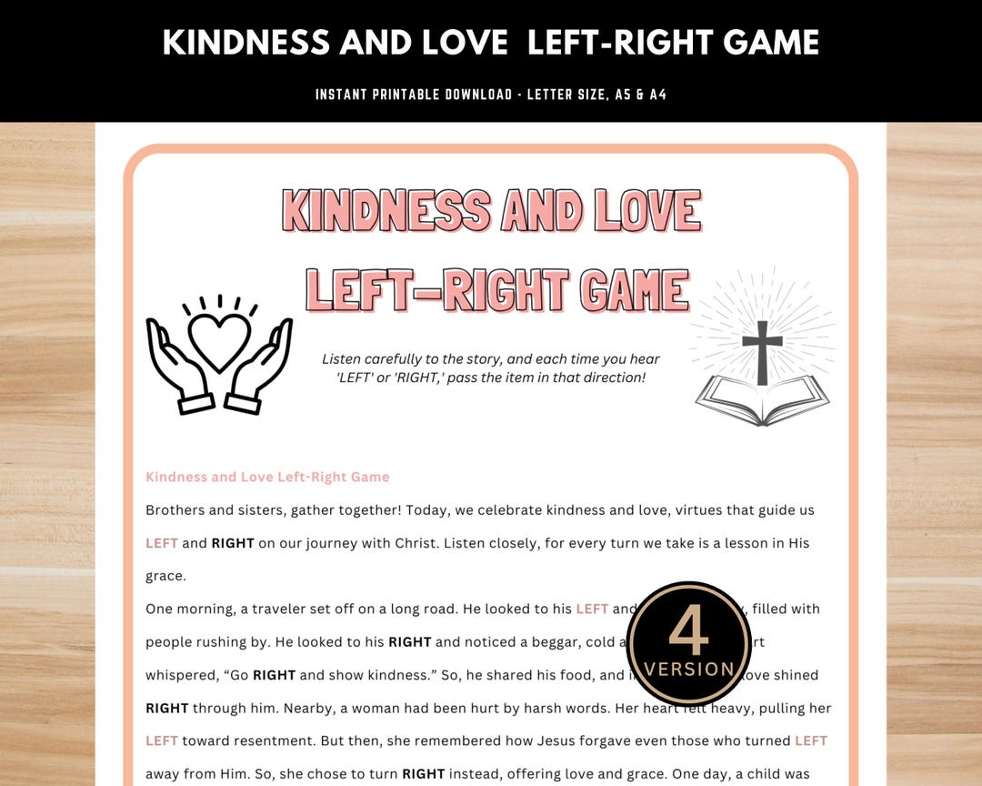 Kindness and Love Left Right Game, Bible Party Game, Christian Gift ...