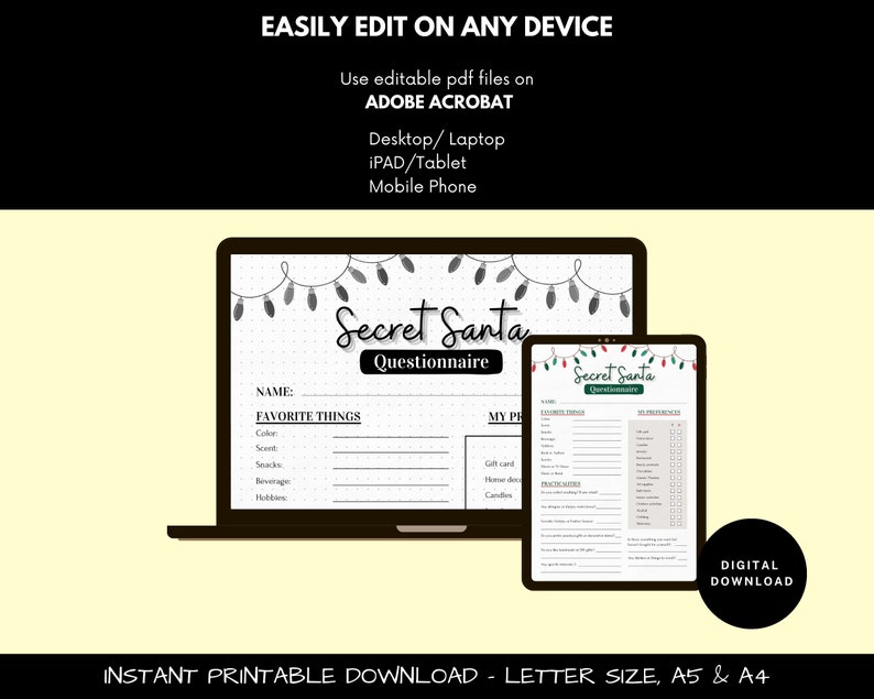 Secret Santa Questionnaire - Office Gift Exchange Form | Christmas Get ...