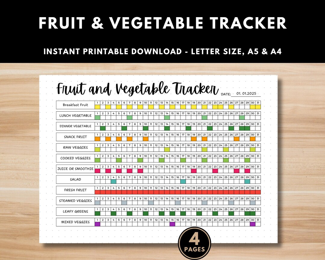 Fruit and Vegetable Tracker - Printable Journal Page - Health & Food ...