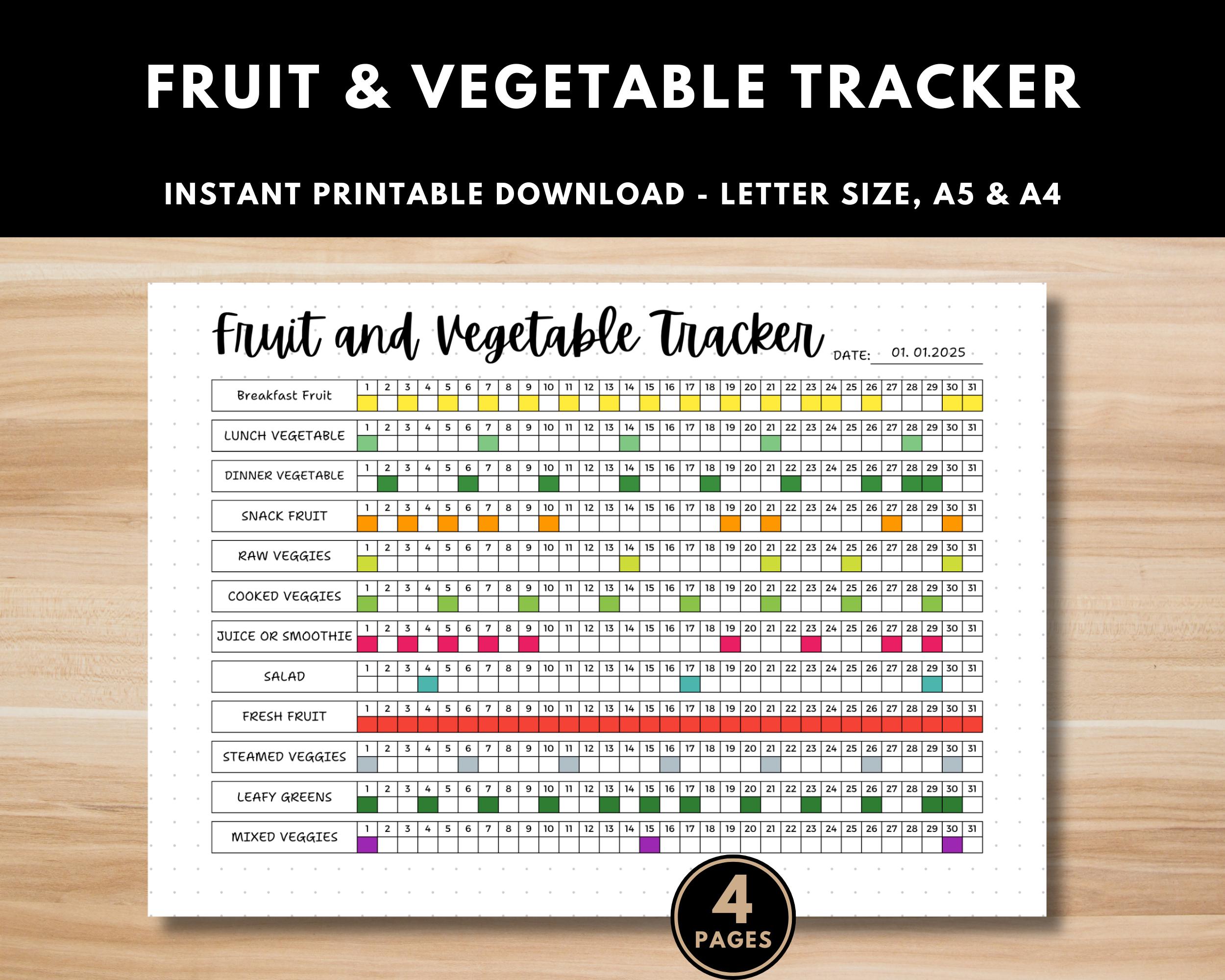 Fruit and Vegetable Tracker - Printable Journal Page - Health & Food ...