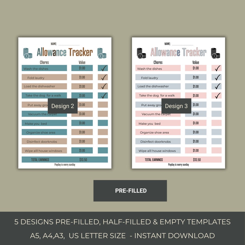 Enhanced Digital Allowance Tracker: Editable Allowance Chart for Kids ...