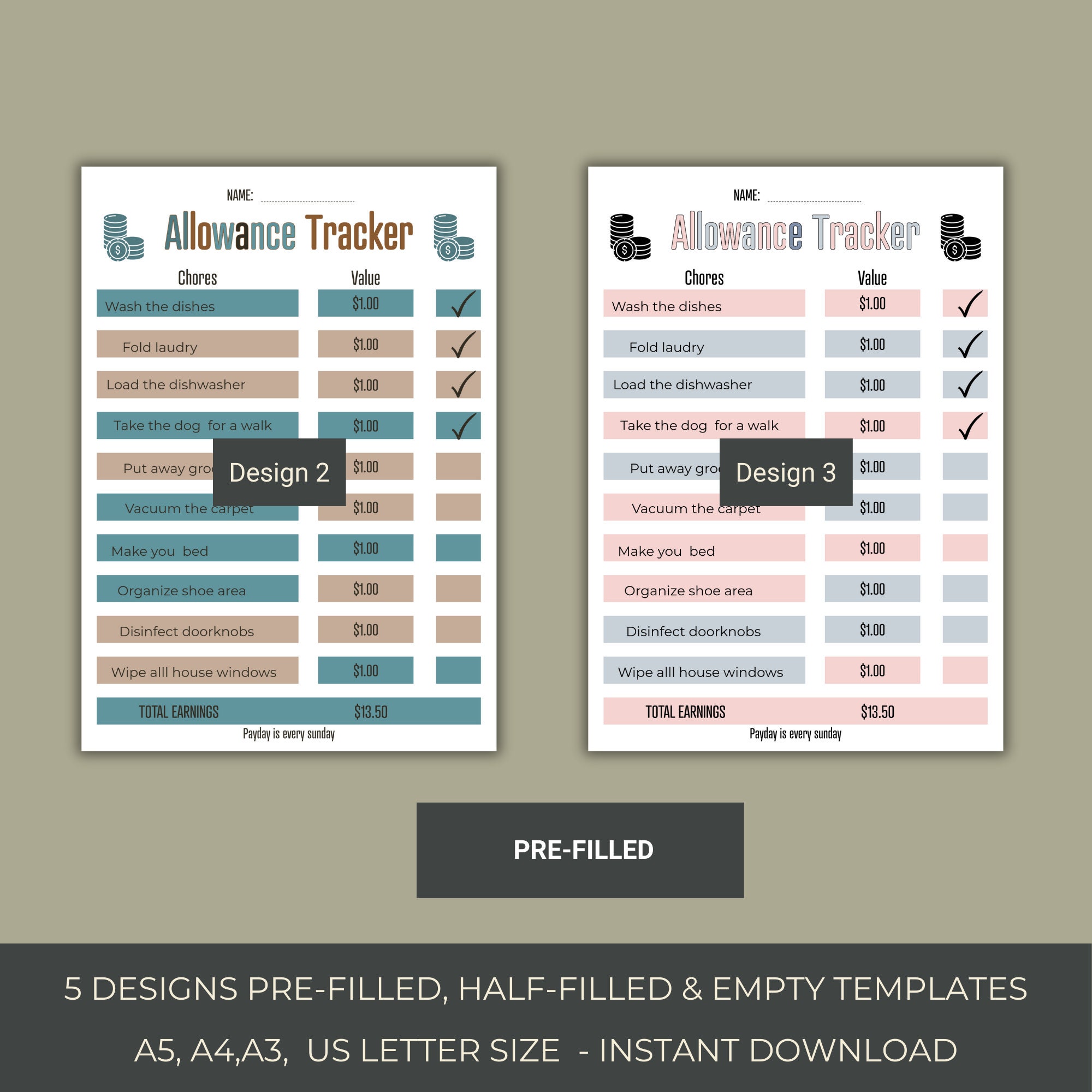 Enhanced Digital Allowance Tracker: Editable Allowance Chart for Kids ...