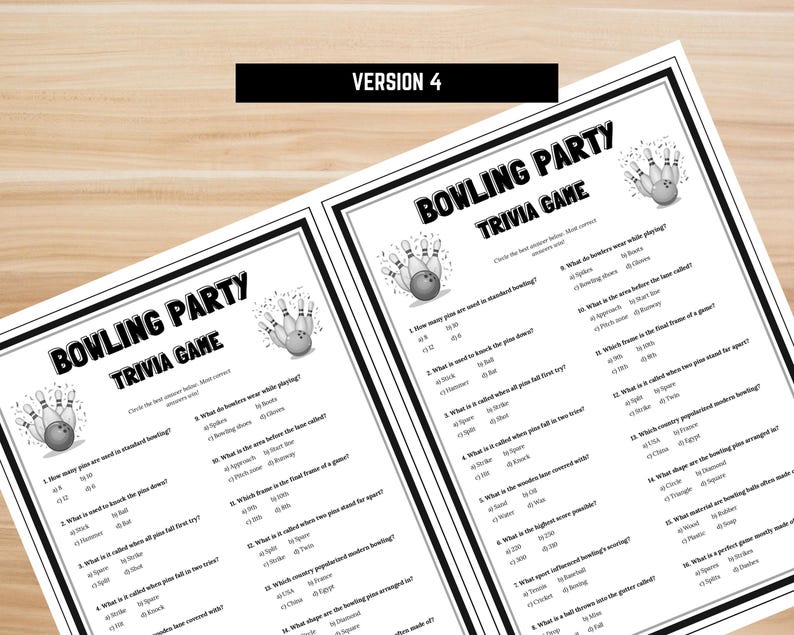 Bowling Party Trivia Game, Printable Bowling Birthday Game, Sports ...