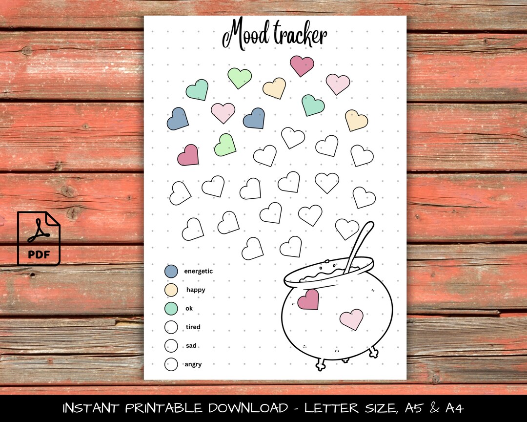 Heart Mood Tracker A5 Diary Page Printable Tracker Daily Tracker Daily ...
