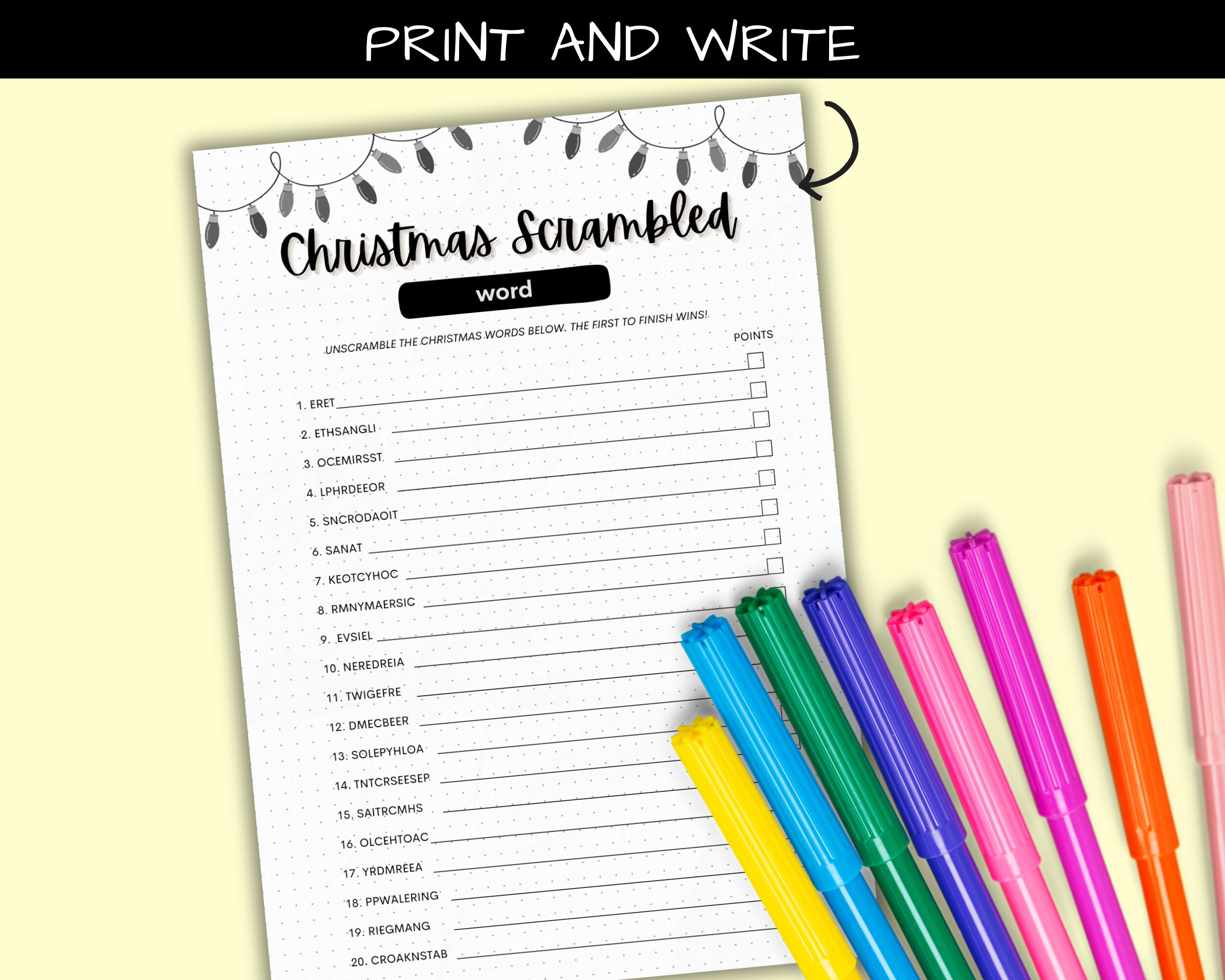 Christmas Word Scramble Printable | Holiday Party Game | Christmas ...