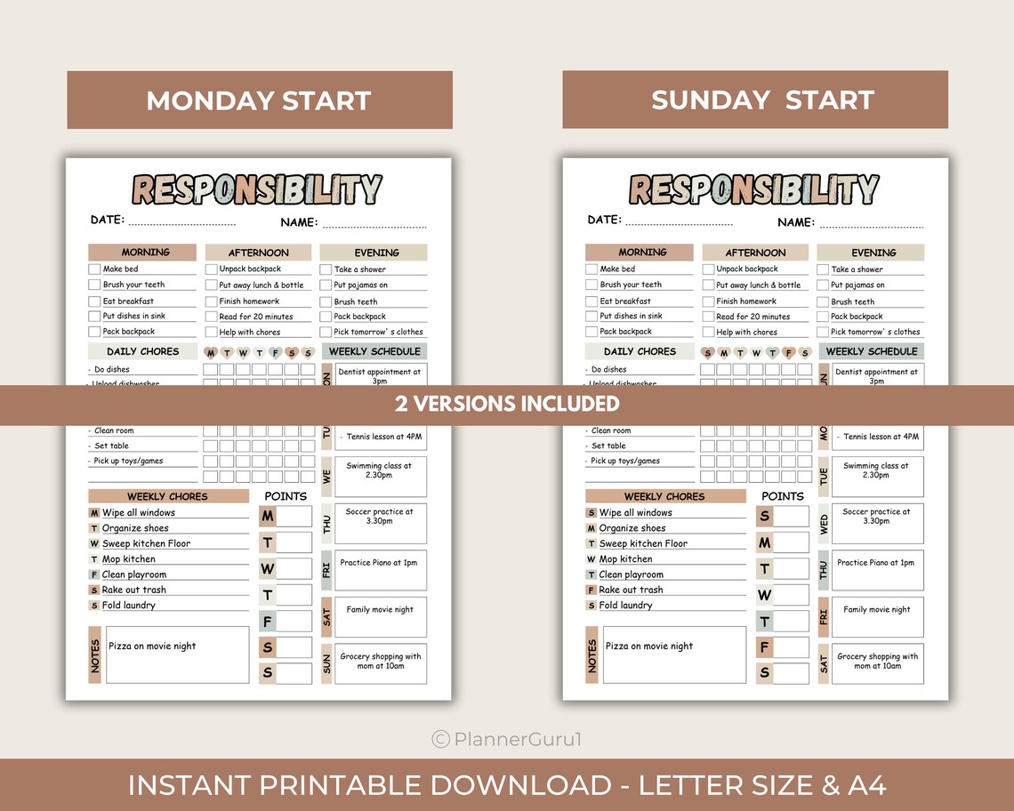 Editable Task Sheets for Kids Printable Daily Weekly Responsibility ...