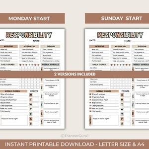 Editable Task Sheets for Kids | Printable | Daily Weekly Responsibility ...