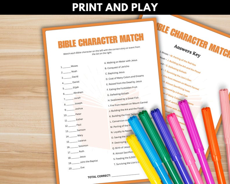 Bible Character Match Game, Printable Christian Game for Kids, Adult ...