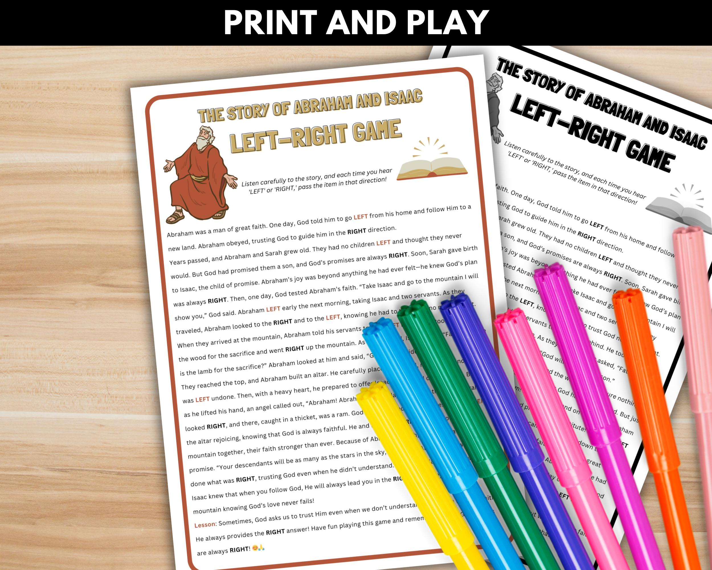 The Story of Abraham and Isaac Left Right Game, Christian Bible ...