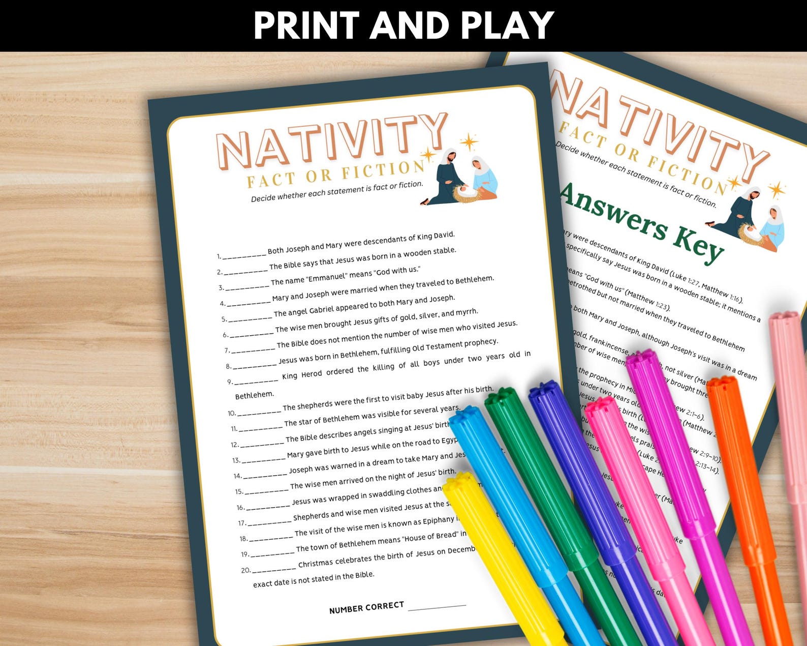 Bible Christmas Trivia | Nativity Fact or Fiction Game | Printable ...