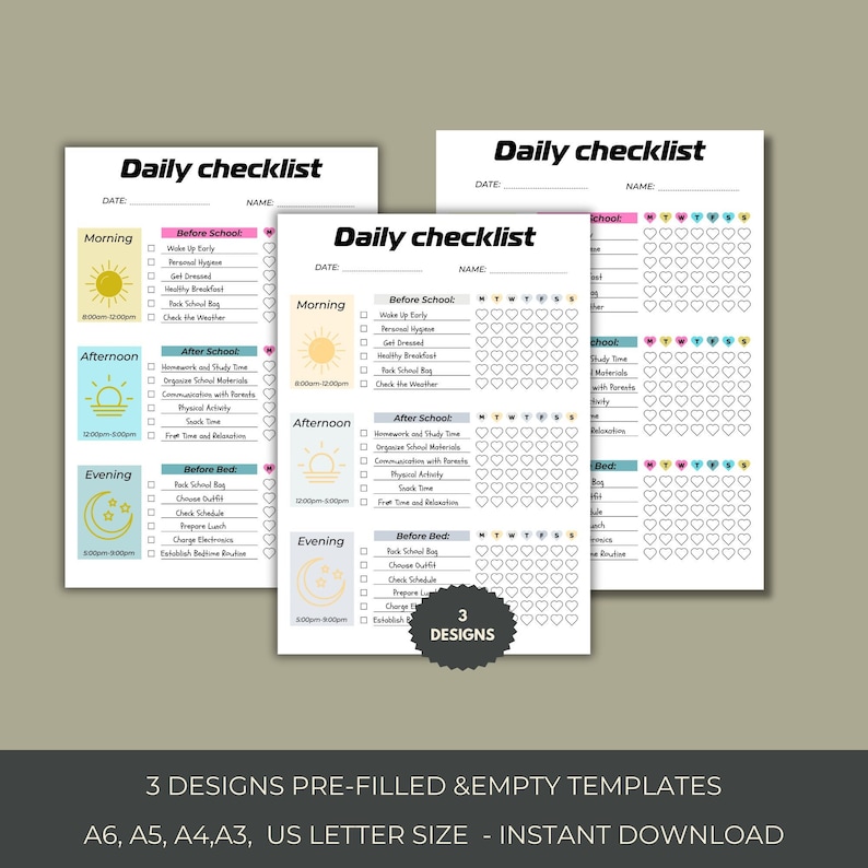 Editable Daily Checklist for Kids, Printable Daily Chore Chart, Kid ...