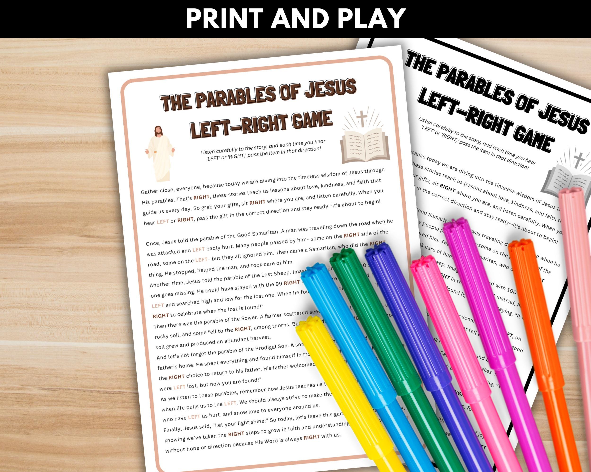 The Parables of Jesus Left Right Game, Printable Bible Study, Christian ...