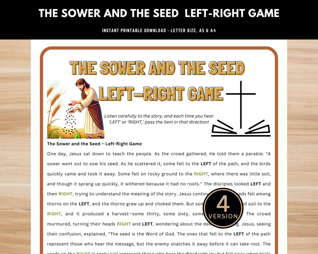 The Sower and the Seed Left Right Game - Printable Bible Party Game ...