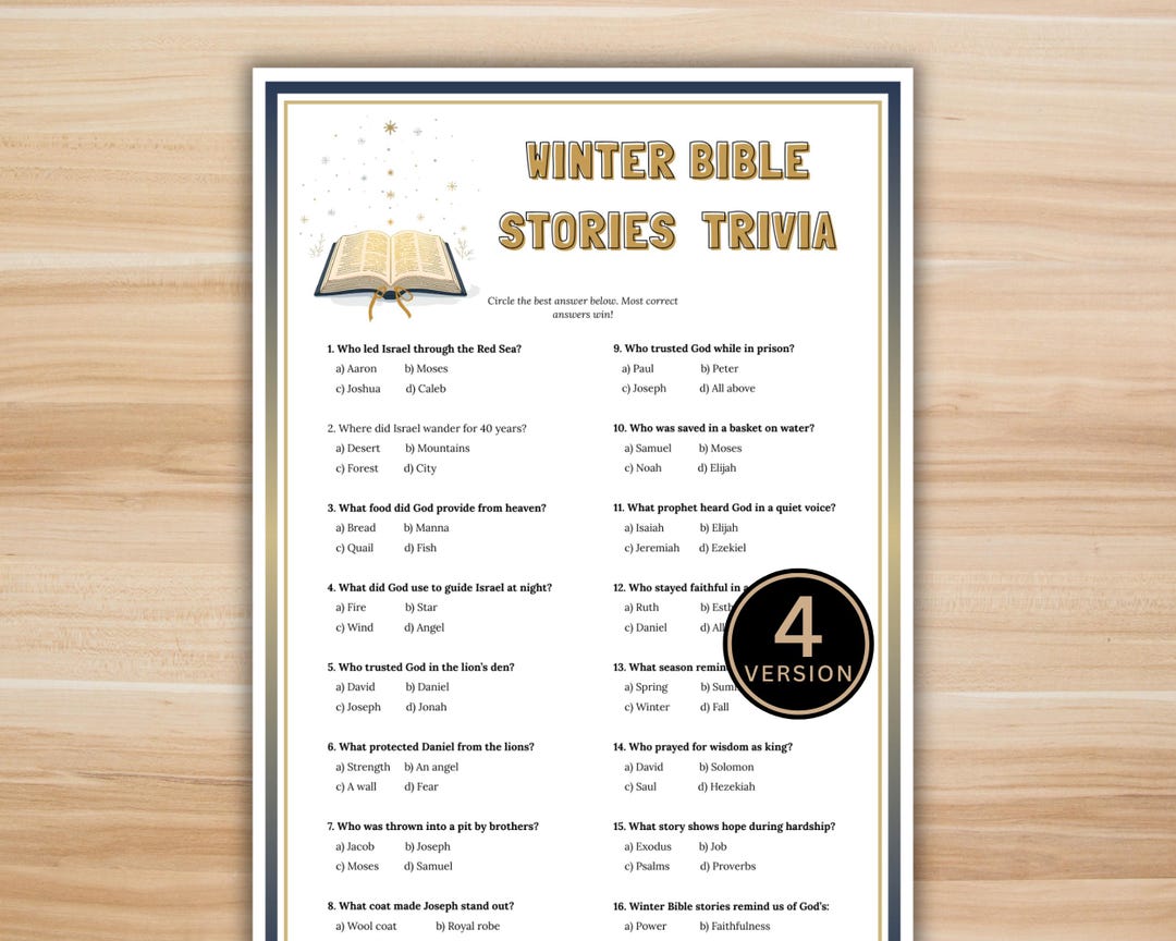 Bible Trivia Game Printable, Winter Bible Stories Quiz for Church ...