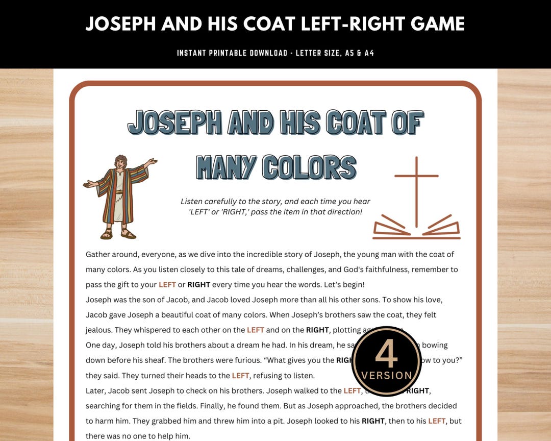Joseph and His Coat of Many Colors Left Right Game - Fun Bible Study ...