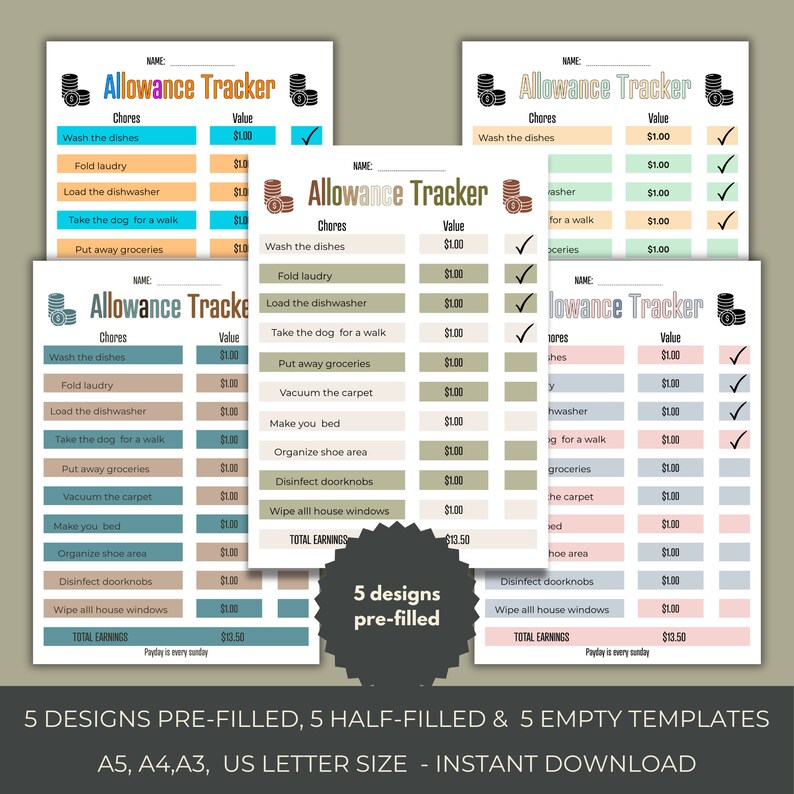 Enhanced Digital Allowance Tracker: Editable Allowance Chart for Kids ...