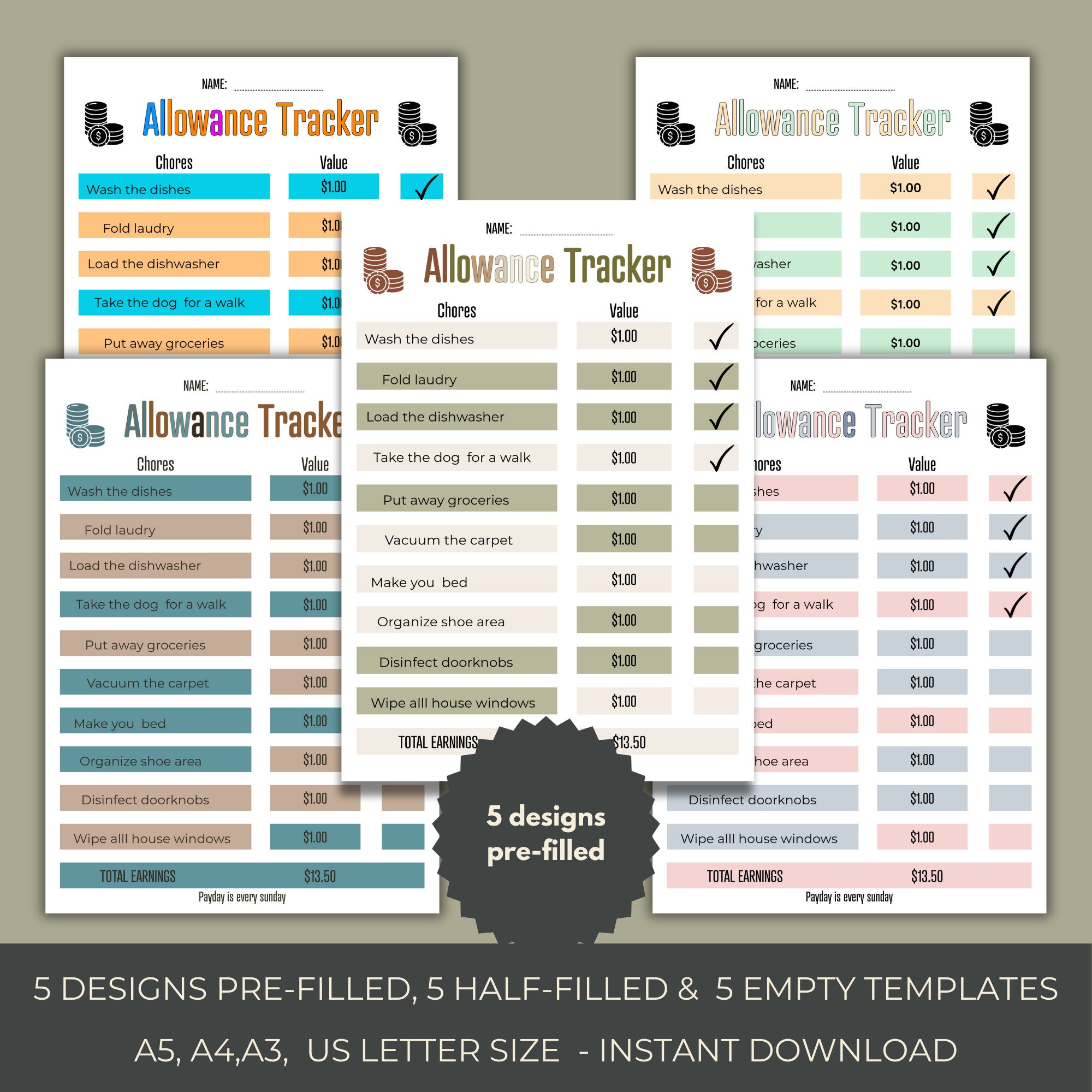 Enhanced Digital Allowance Tracker: Editable Allowance Chart for Kids ...