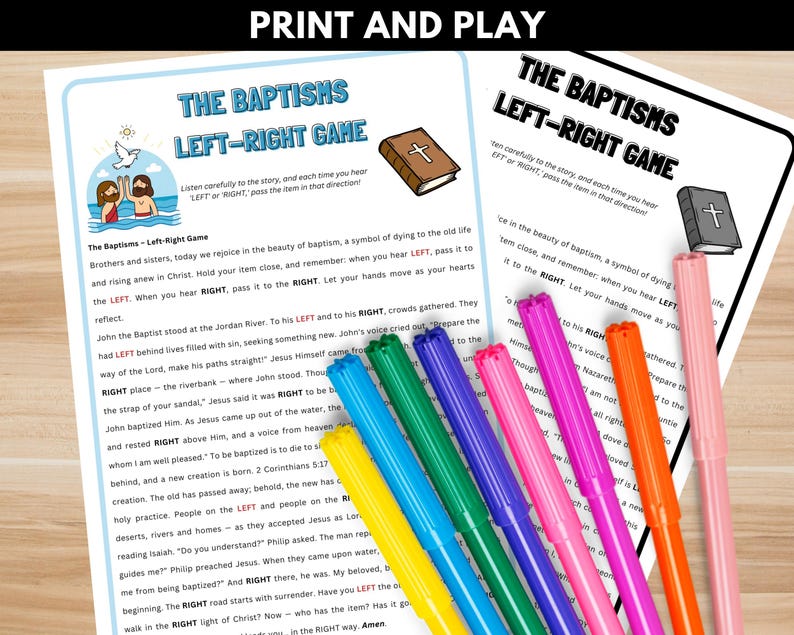 Baptism Left Right Game Printable | Church Game Bible Study Gift ...