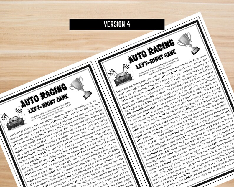 Auto Racing Left Right Game Printable – Race Car Party Icebreaker, Pass ...
