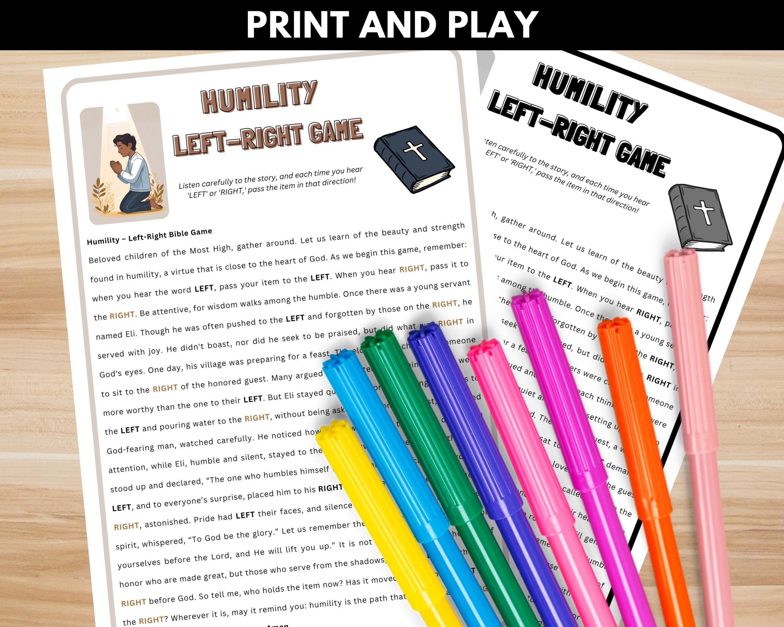 Humility Left Right Game Printable | Bible Study Church Gift Game ...