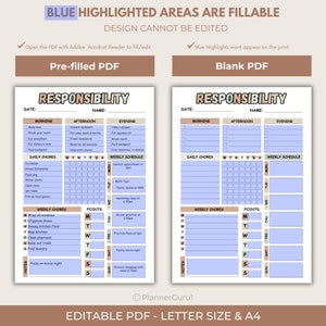 Editable Task Sheets for Kids | Printable | Daily Weekly Responsibility ...
