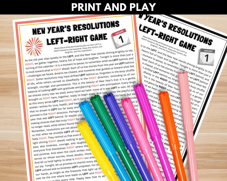 New Year's Resolutions Left Right Game, Printable New Year Party Game ...