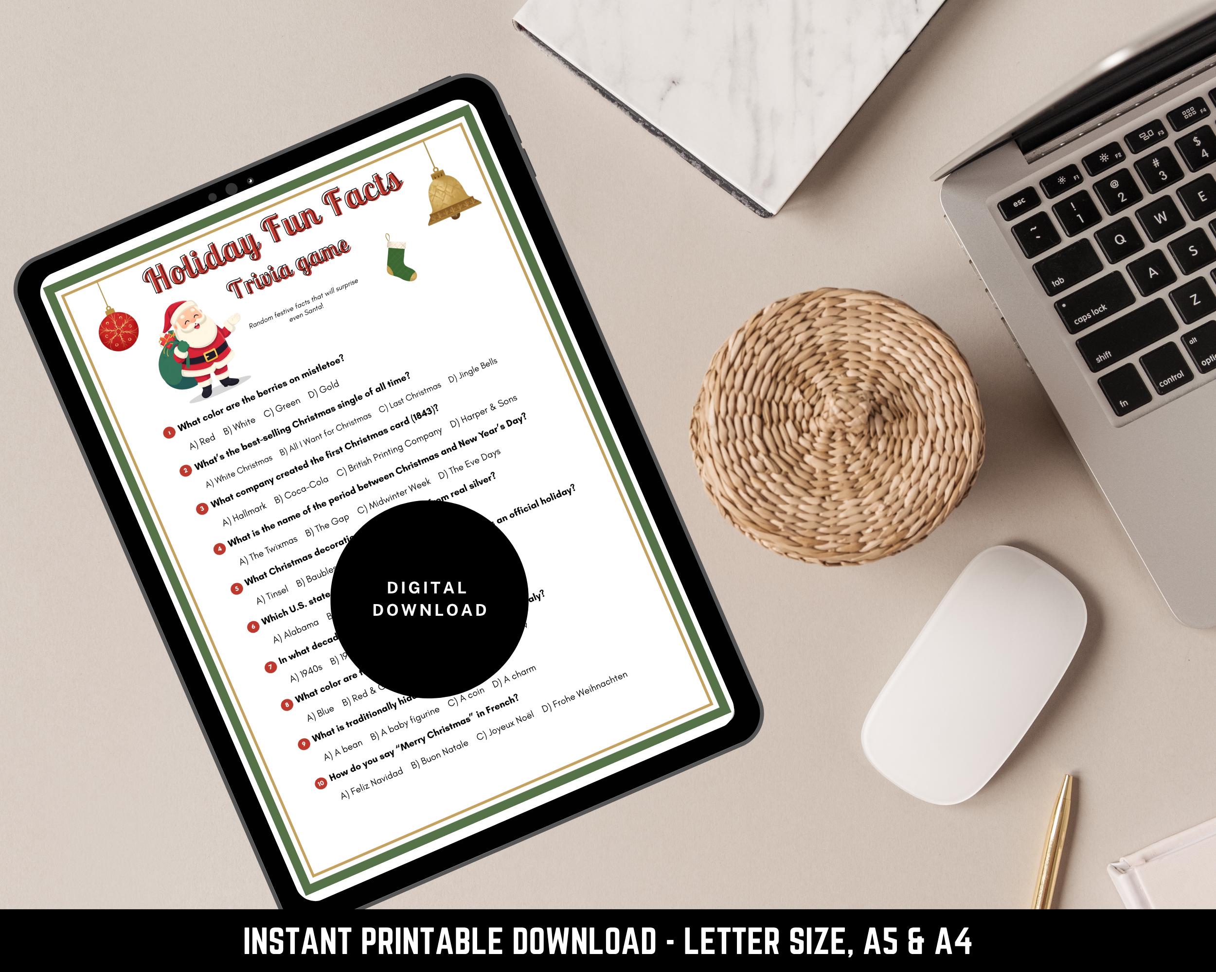 Holiday Fun Facts Trivia Game Printable, Christmas Party Quiz for ...