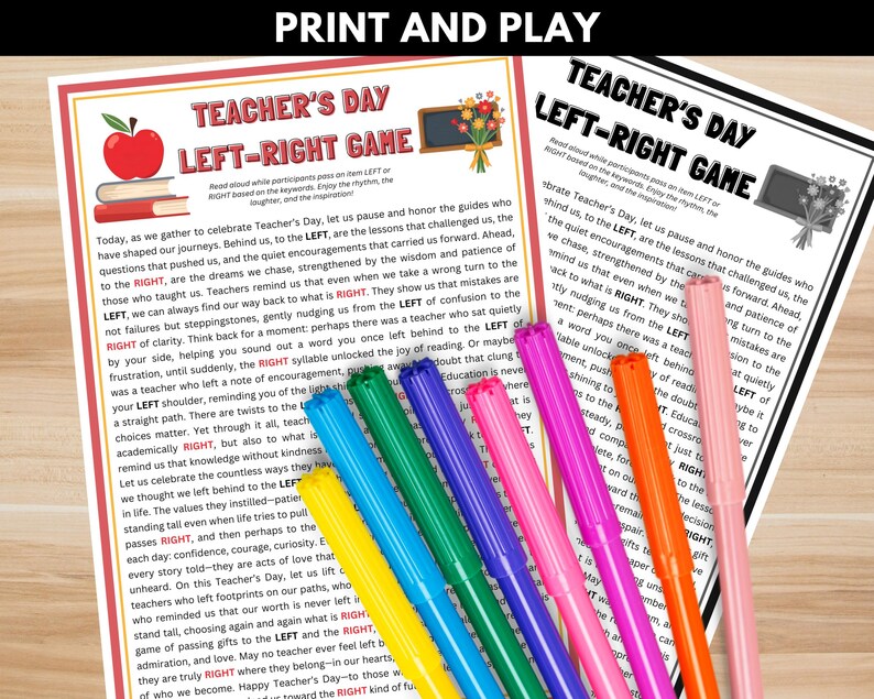 Teacher’s Day Left Right Game Printable – Pass the Gift Story, Fun ...