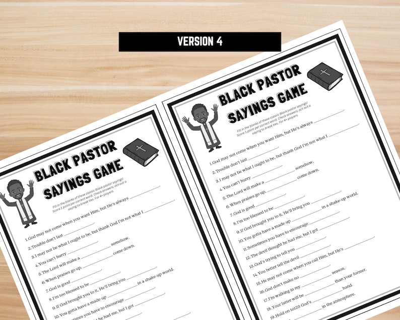 Black Pastor Sayings Game – Printable Christian Party Game | Black ...
