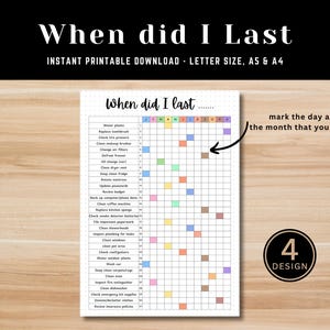 When Did I Last Tracker - Printable Journal Page, Habit Tracker, Task ...
