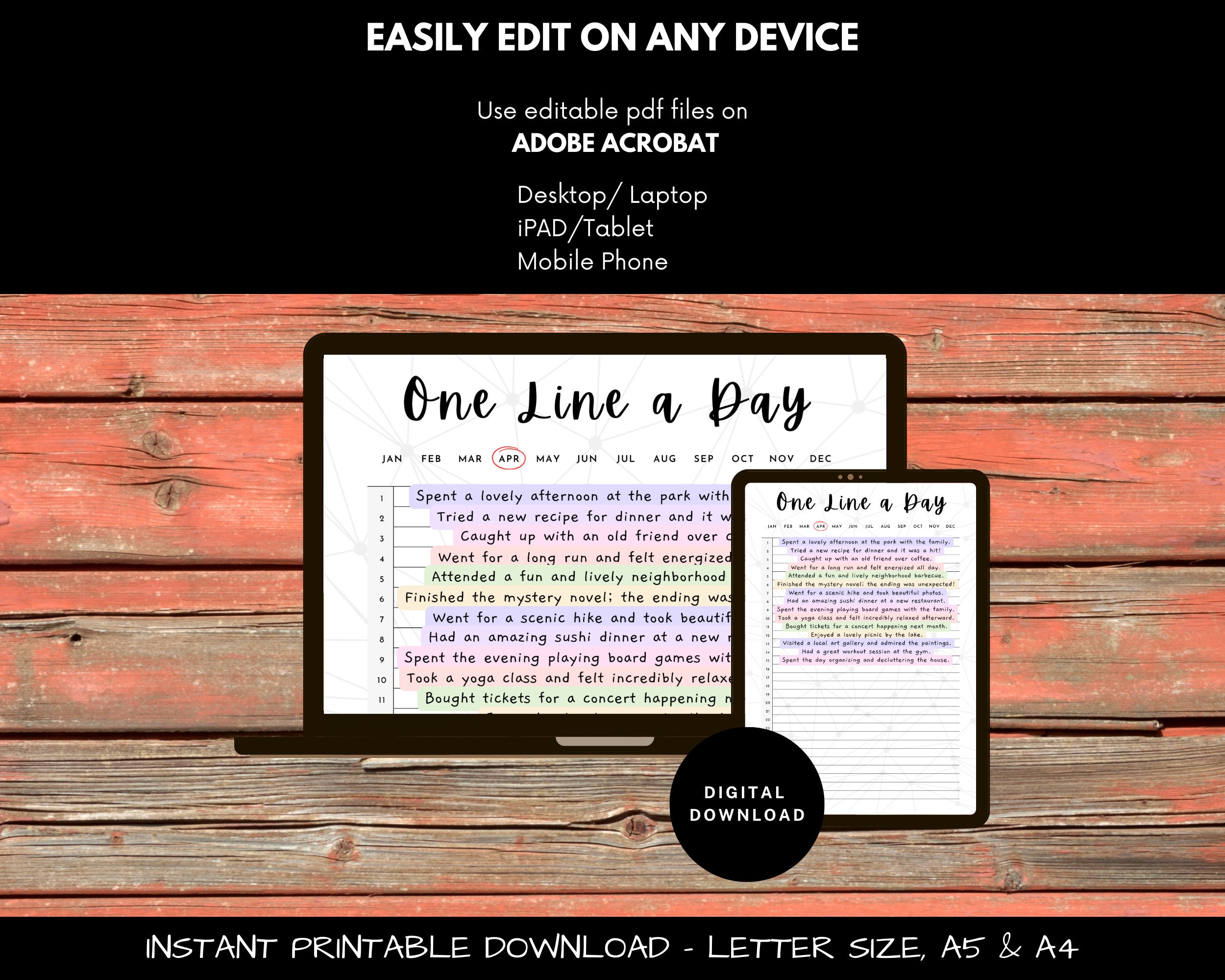 One Line A Day PRINTABLE Journal Page, Daily Gratitude Tracker, Memory ...