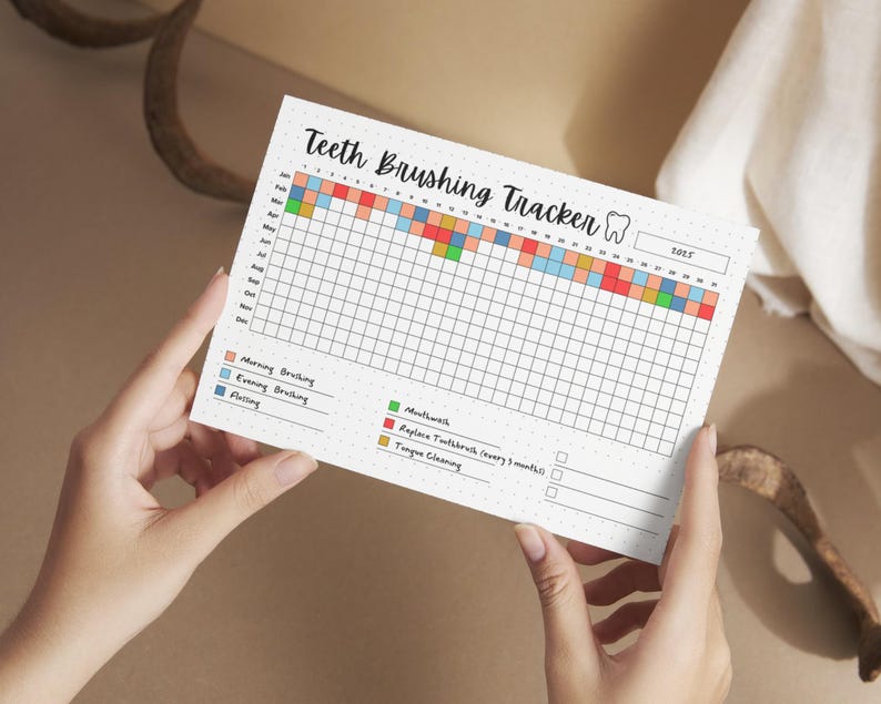 Yearly Teeth Brushing Tracker - Printable Dental Hygiene Log for Kids ...