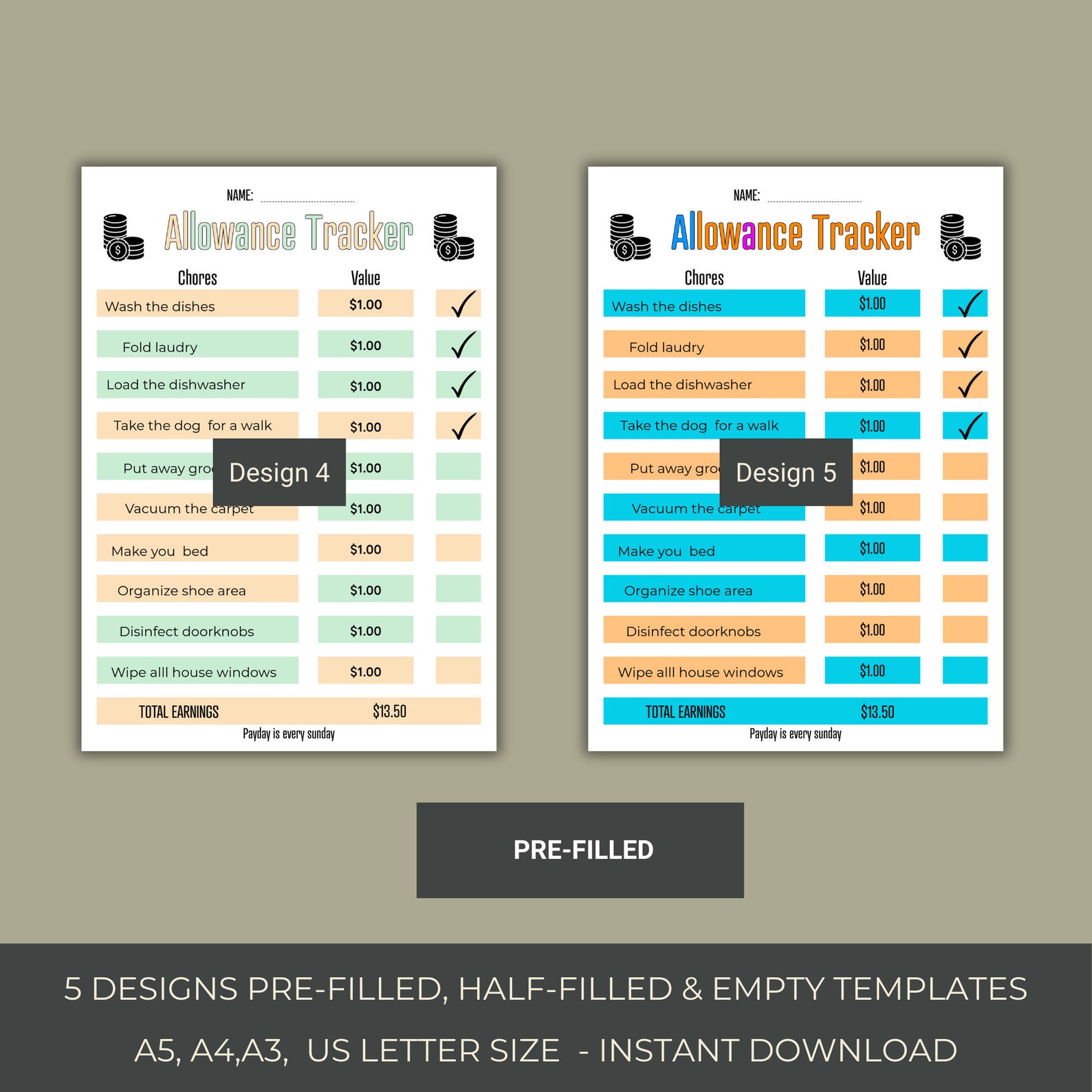 Enhanced Digital Allowance Tracker: Editable Allowance Chart for Kids ...