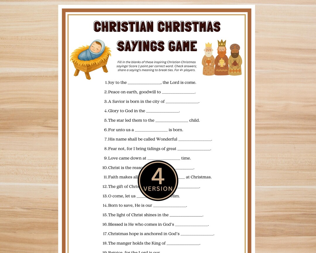 Christian Christmas Sayings Game Printable, Nativity Bible Christmas ...