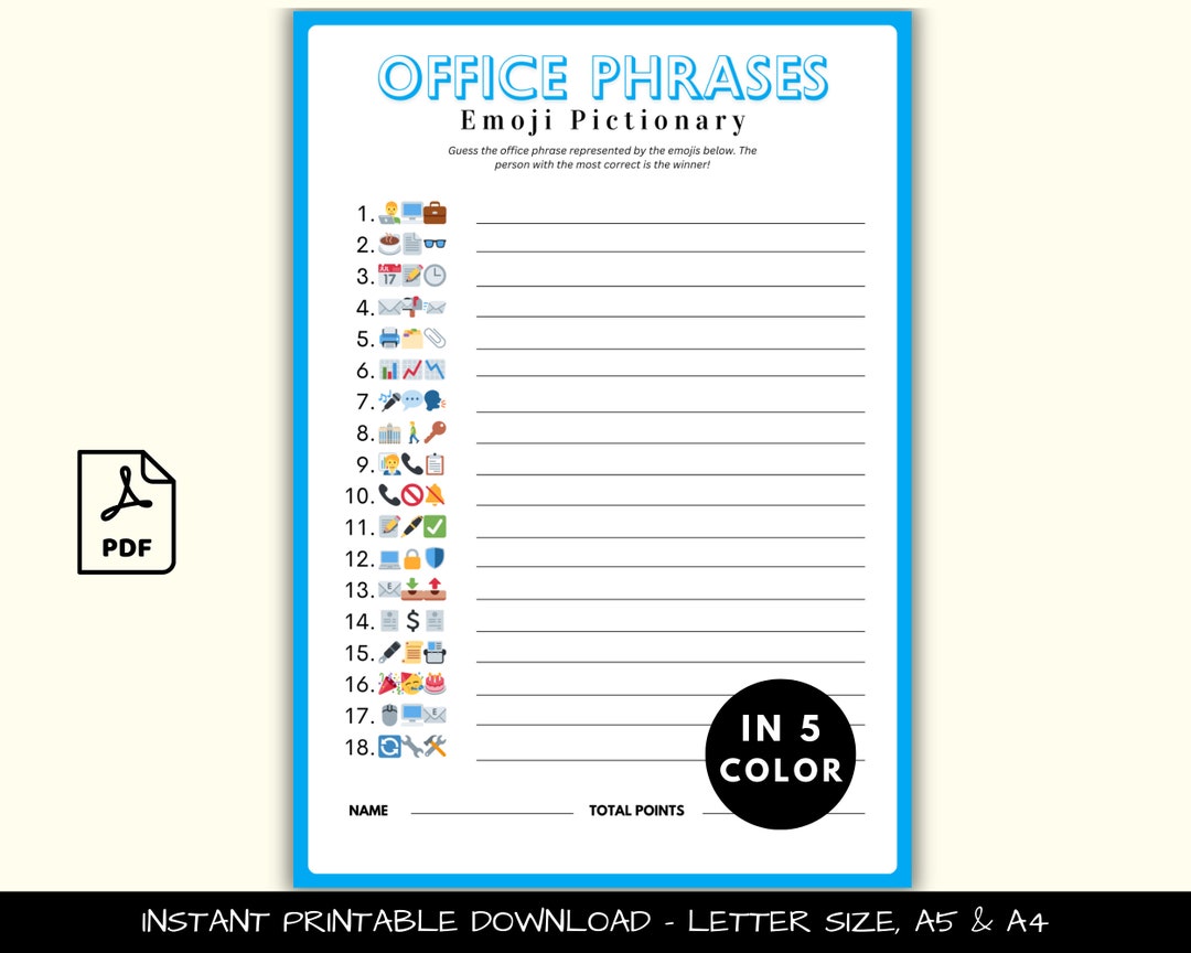 Office Emoji Pictionary Game | Work Party Game | Office Team Building ...