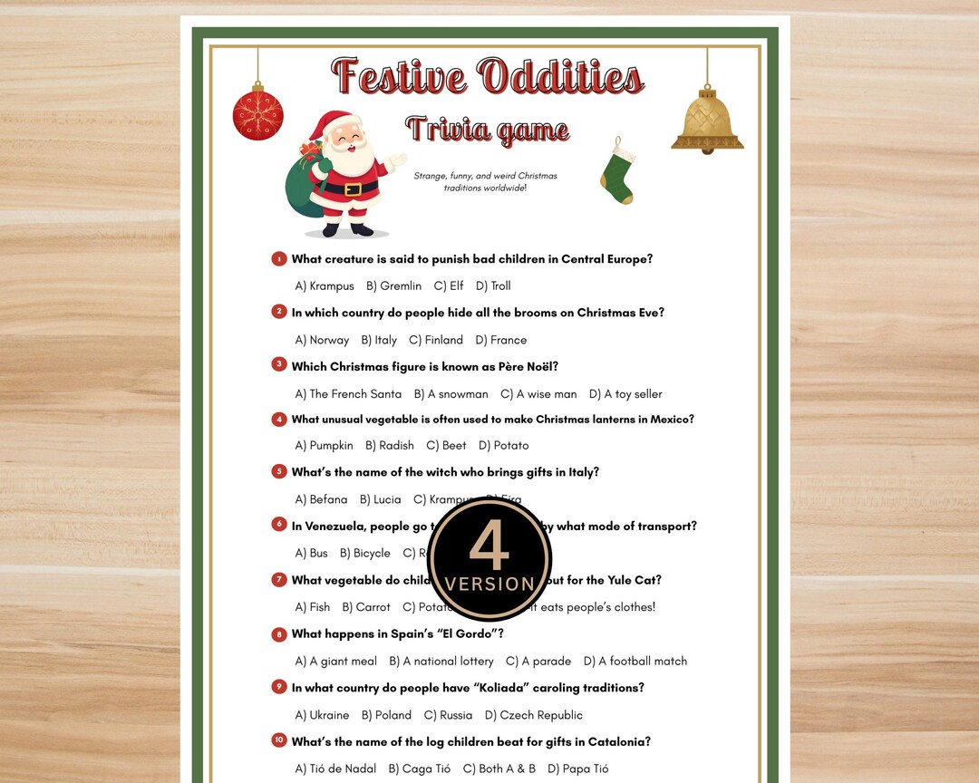 Festive Oddities Christmas Trivia Game | Funny Holiday Quiz Printable ...