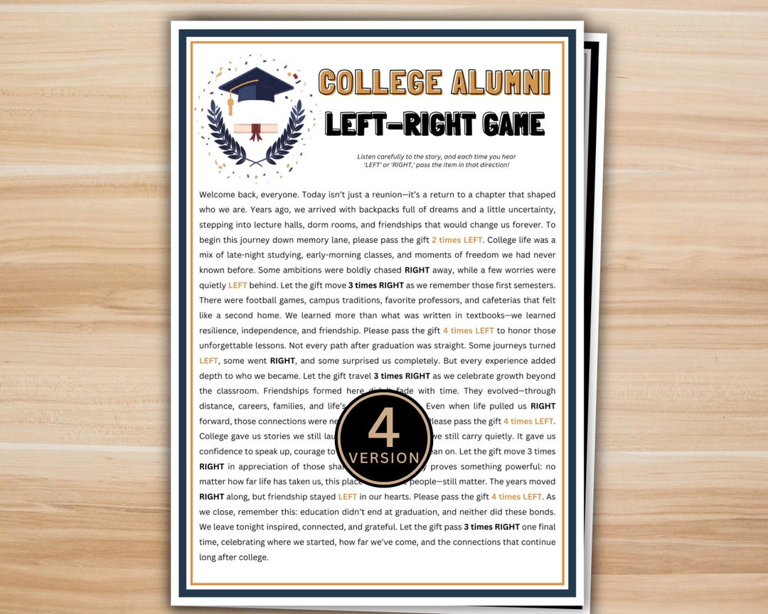 College Alumni Reunion Left Right Game Printable, Graduation Party Game ...
