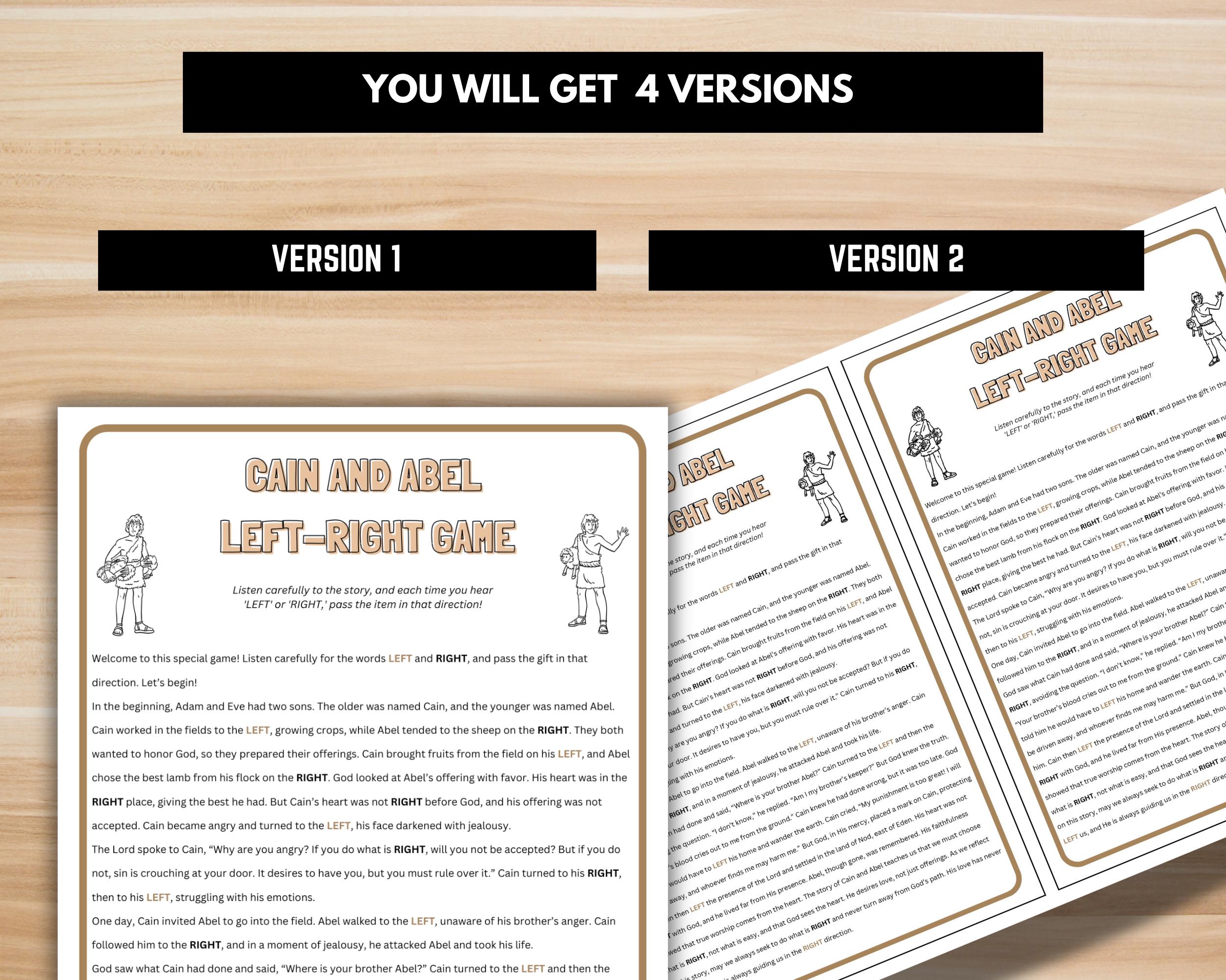 Cain and Abel Left Right Game - Printable Bible Study and Church Party ...